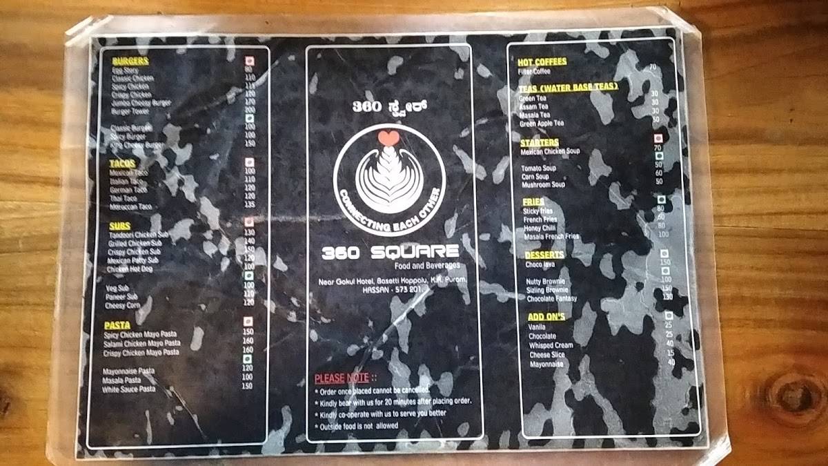 Menu at Cafe 360, Hassan