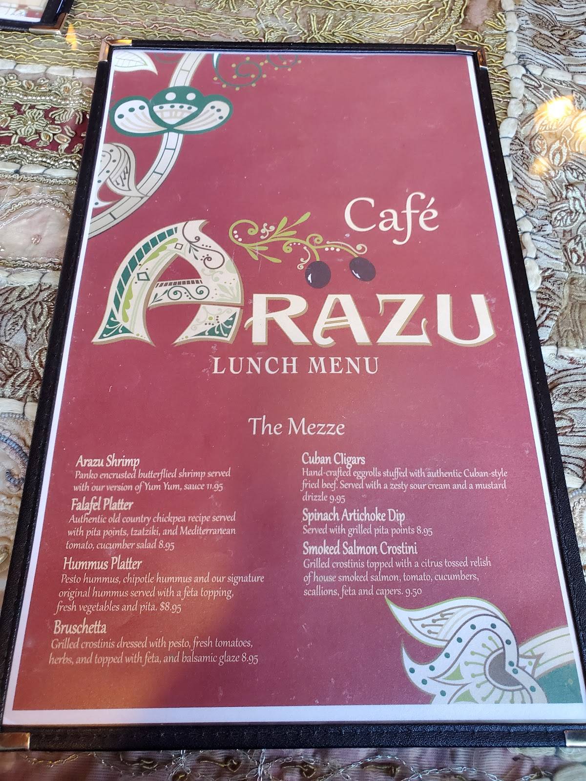 Menu at Café Arazu restaurant, Newburgh