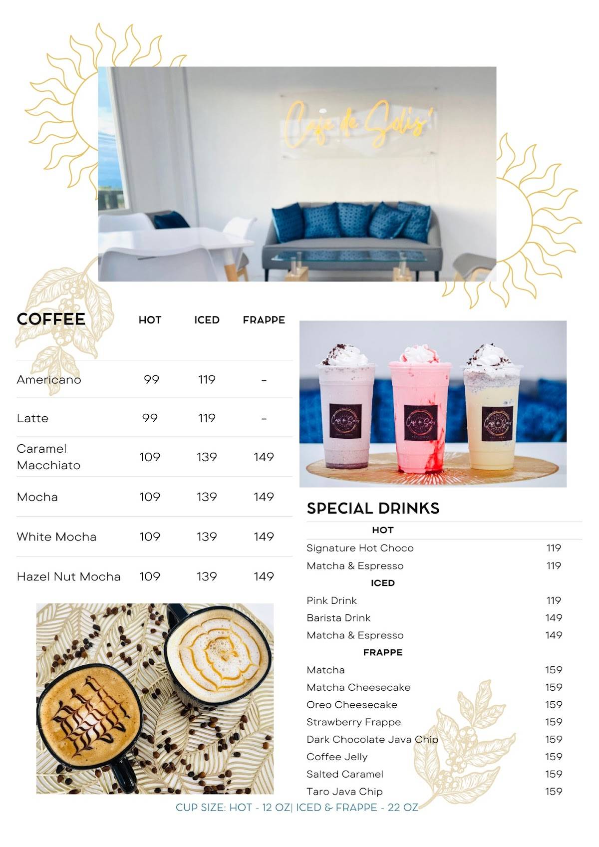 Menu at Cafe de Solis, Masbate City