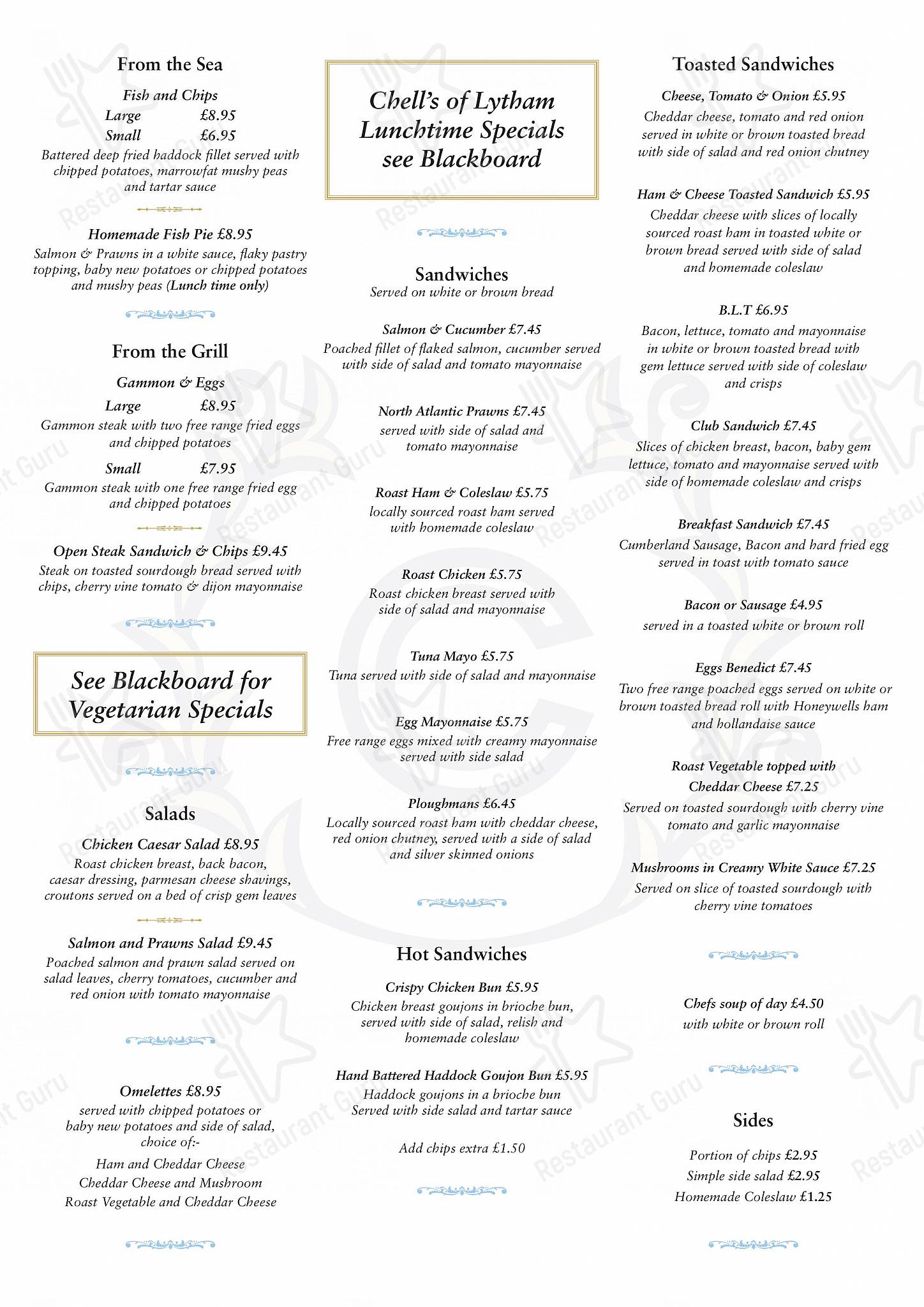 Menu at Chell's of Lytham cafe, Lytham Saint Annes