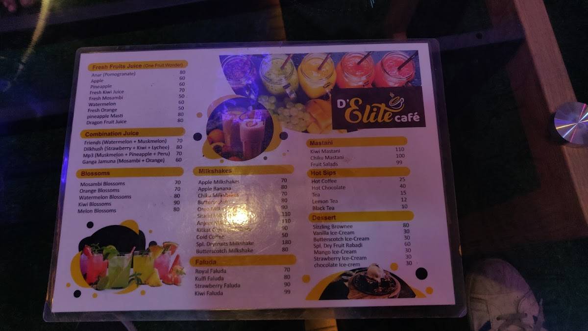 Menu at D'elite Cafe, Sangamner