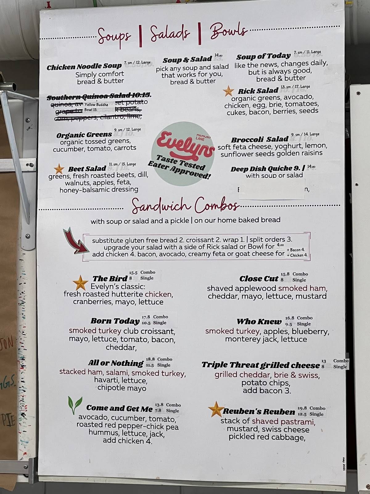 Menu at Evelyn's Memory Lane Diner cafe, High River