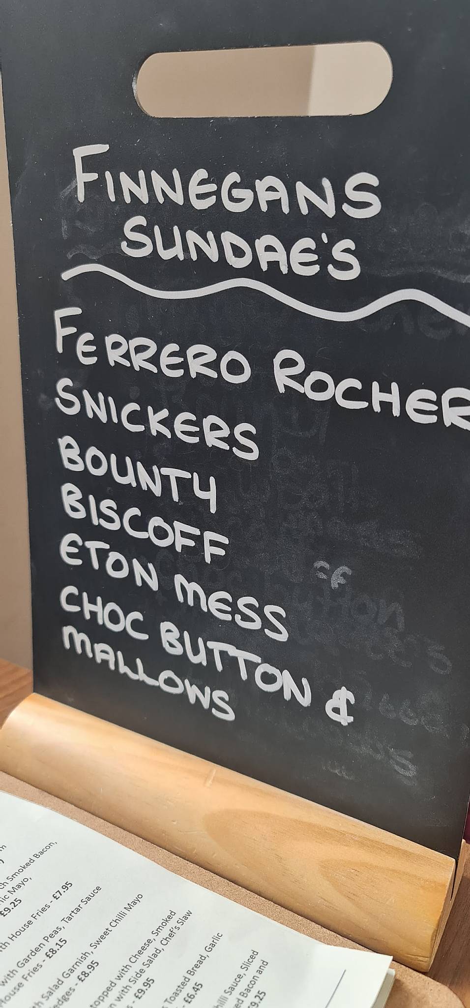 Menu at Finnegans cafe, Falkirk, 45 Vicar St