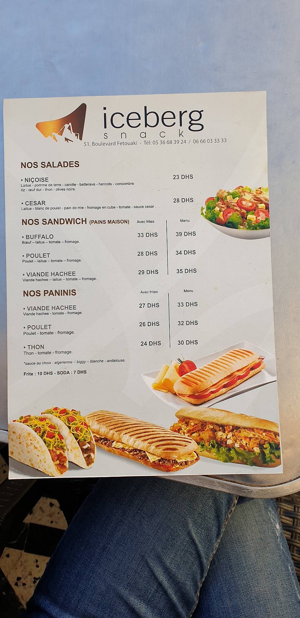 Menu at Ice Berg cafe, Oujda