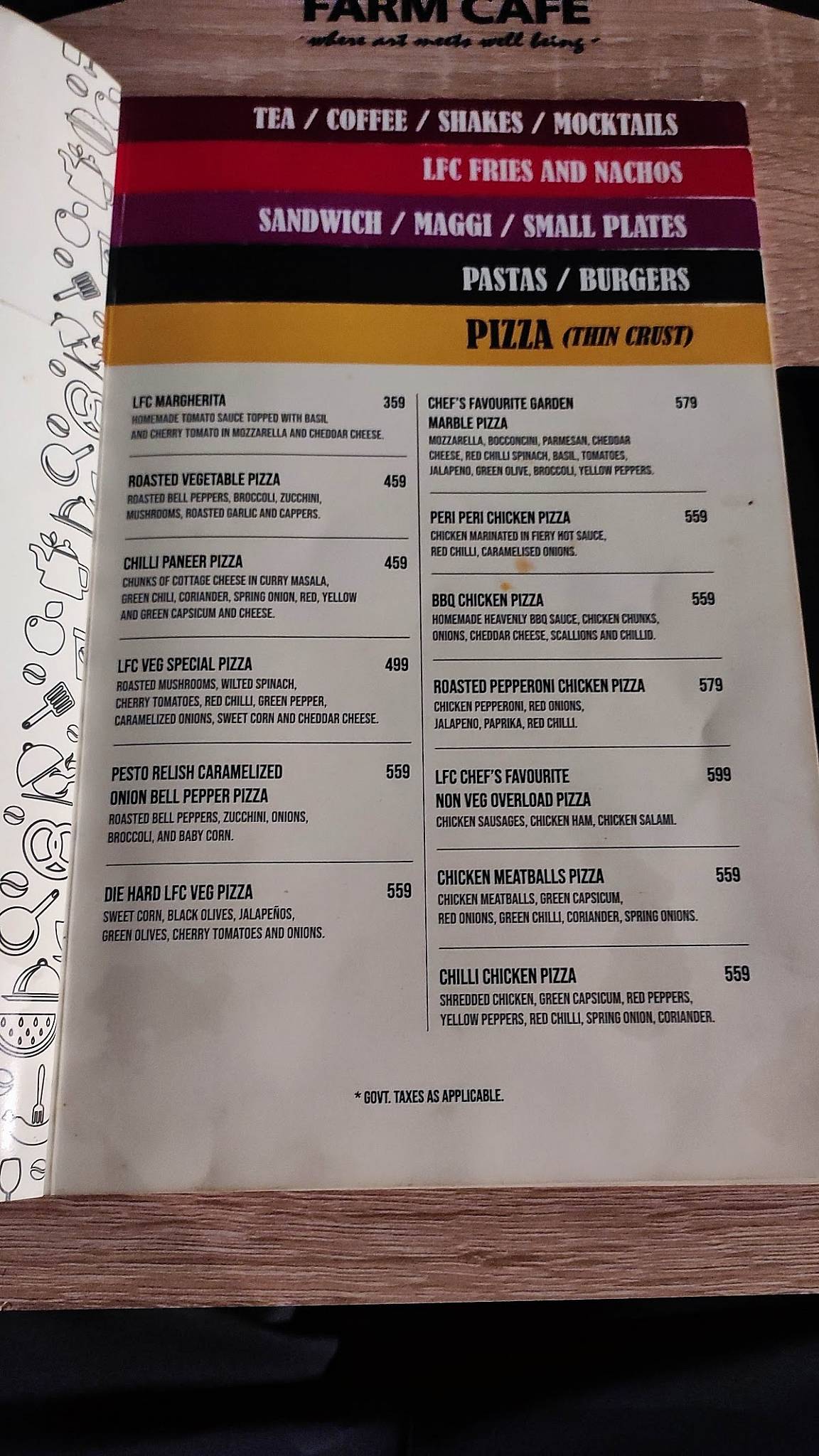 Menu at L'ARTE FARM CAFE, Delhi