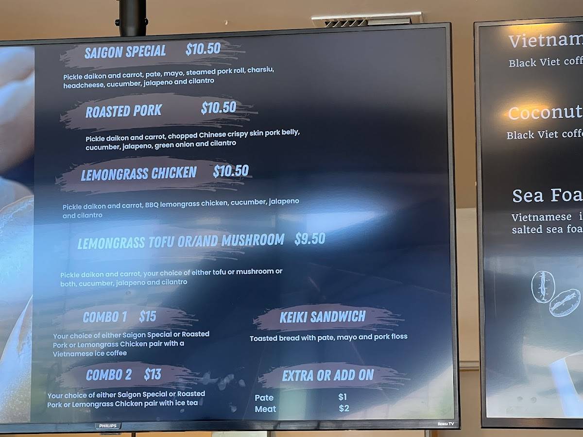 Menu at Le’s Banh Mi cafe, Honolulu