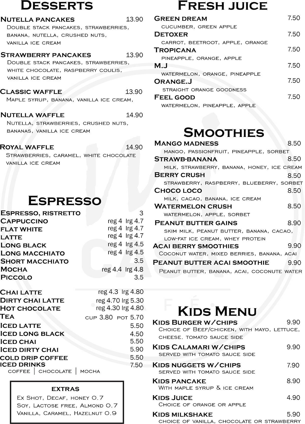 Menu at Mi Casa Café cafe, Underwood