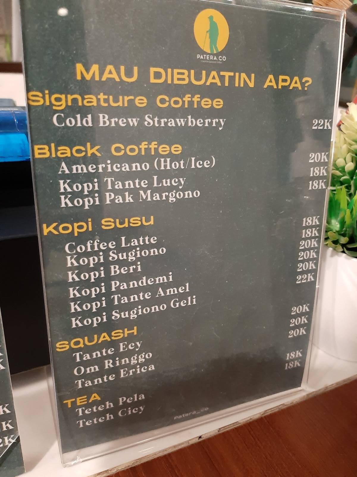 Menu at Patera.co cafe, Surabaya