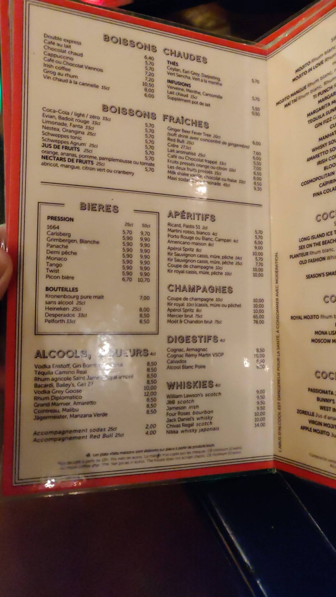 Menu at Café République, Paris, 9 Pl. de la République