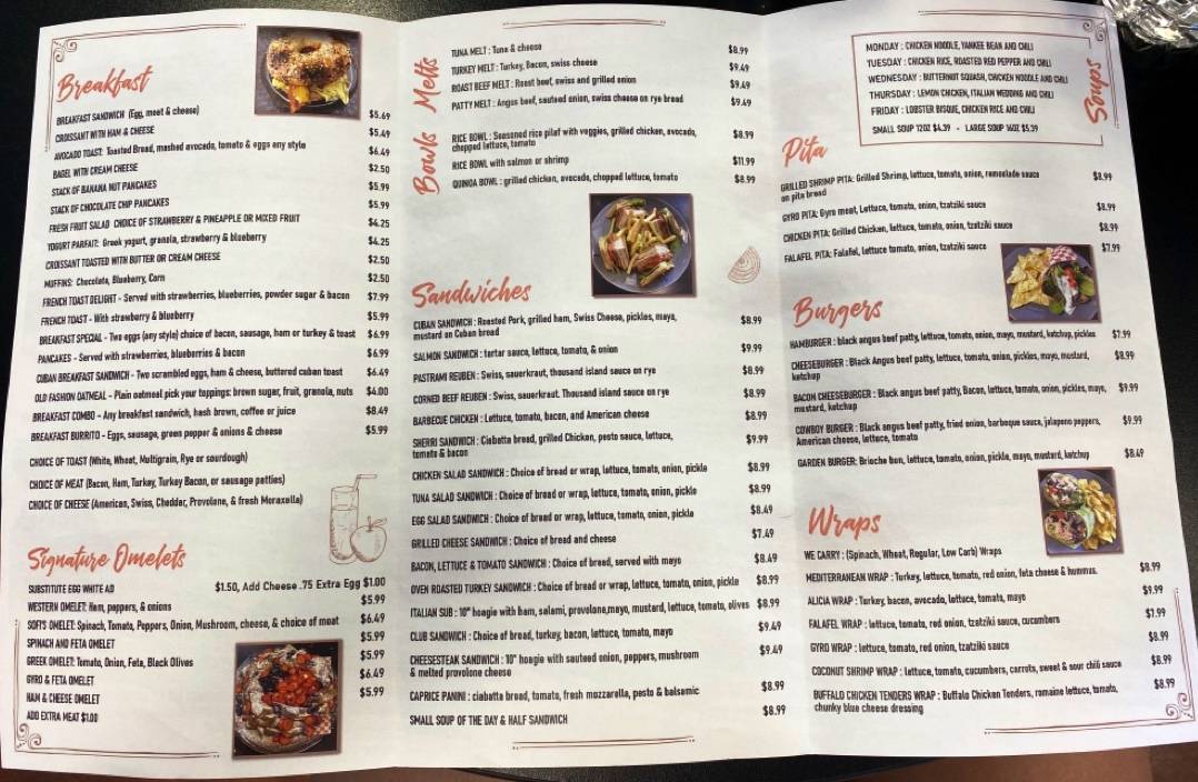 Menu at Sofi's Cafe, Fort Lauderdale