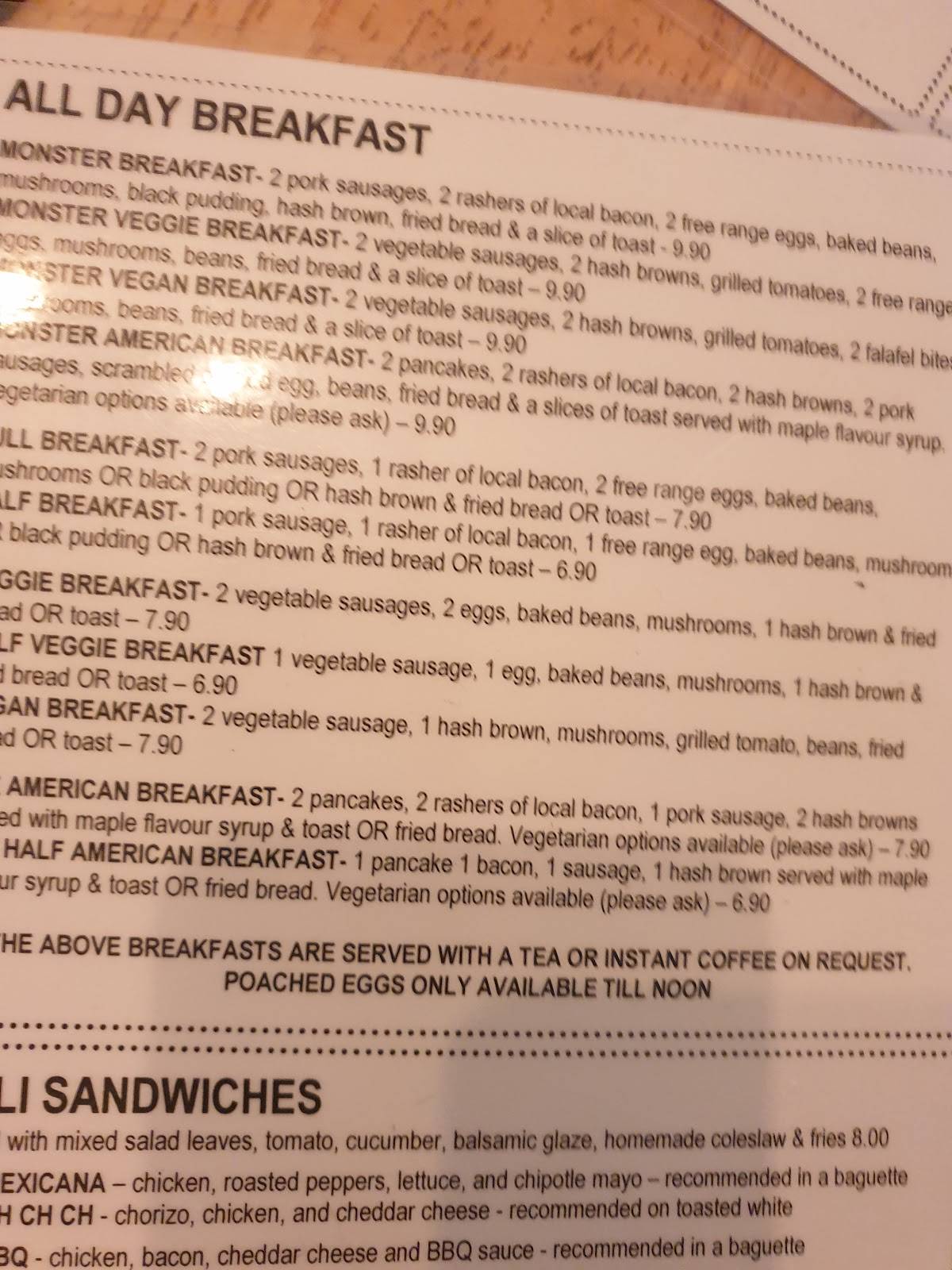 Menu at Sophie's cafe, Aberystwyth