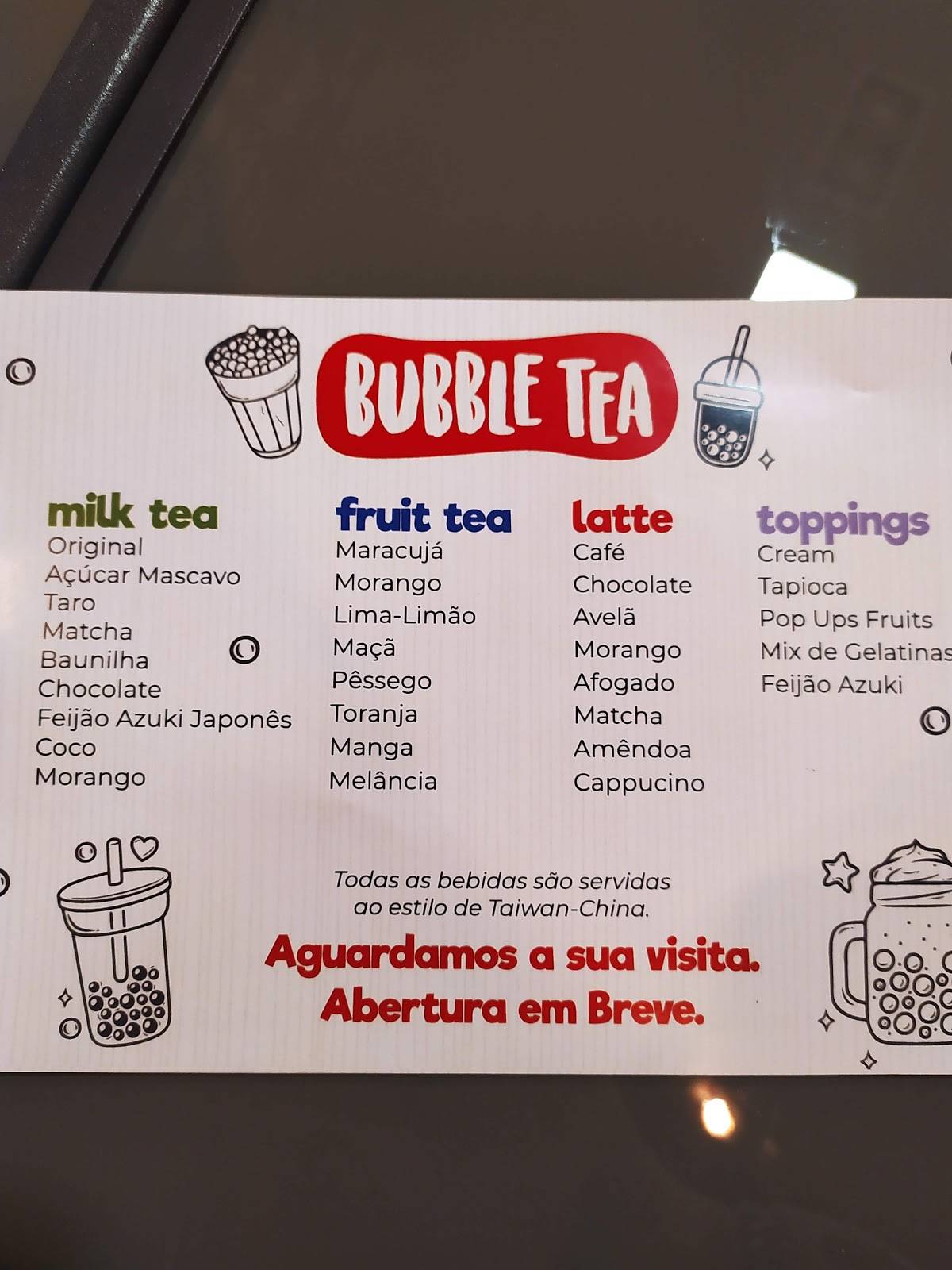 Menu at Sushi e Bubble tea cafe, Lisbon