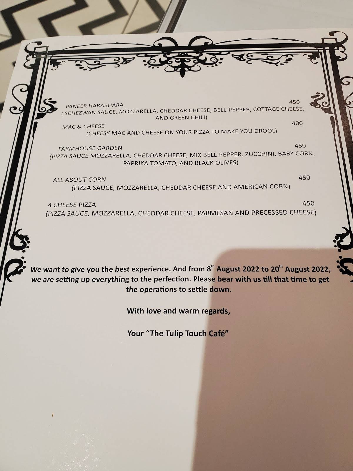 Menu at The Tulip Touch Café - Best café in town, Vadodara