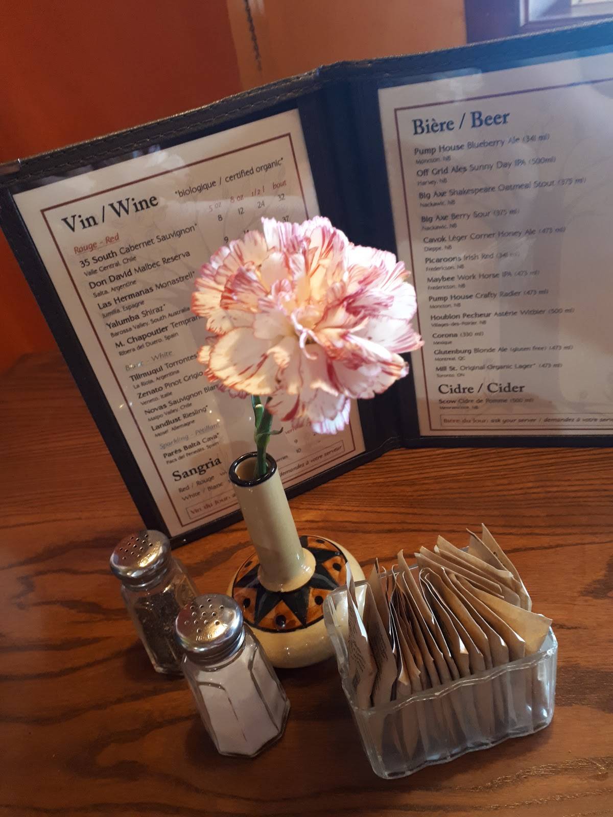 Menu at Calactus restaurant, Moncton