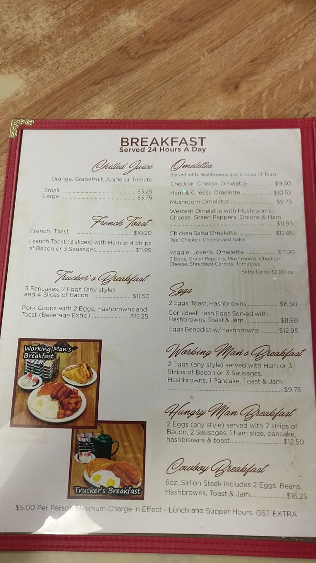 Menu at Blackfoot Truckstop Diner restaurant, Calgary