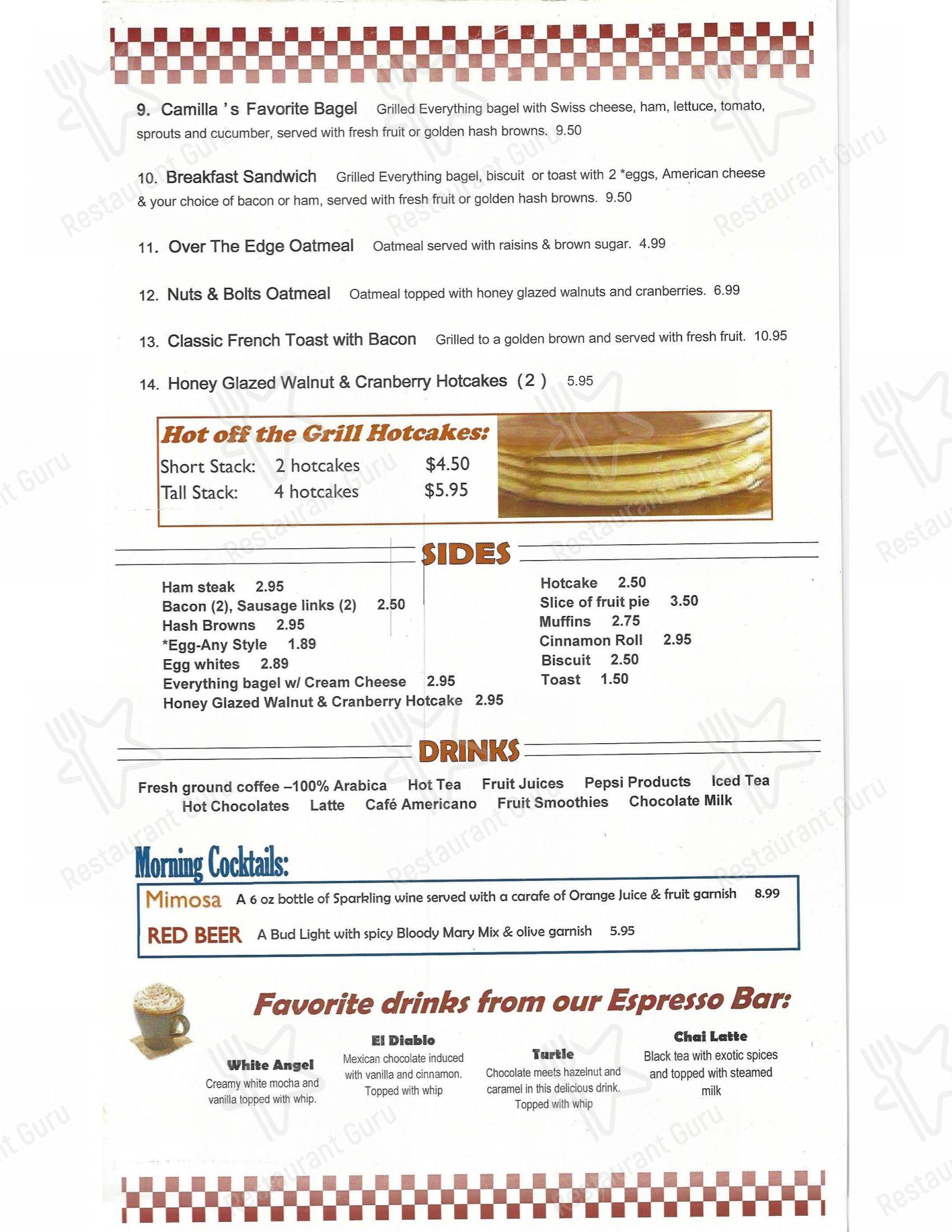 Menu at Camilla's Kaffe restaurant, Fruita
