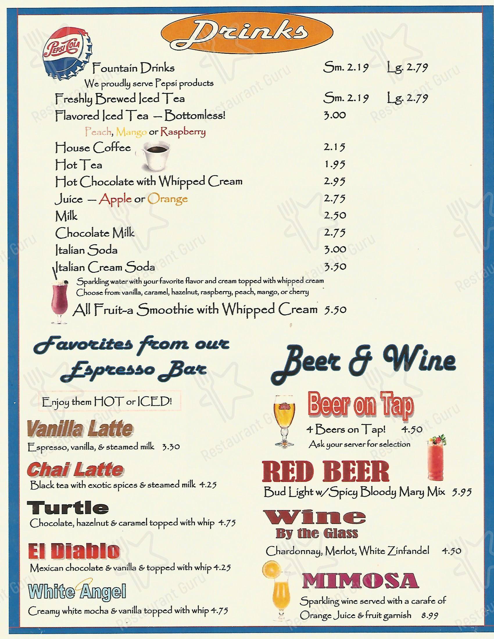 Menu at Camilla's Kaffe restaurant, Fruita