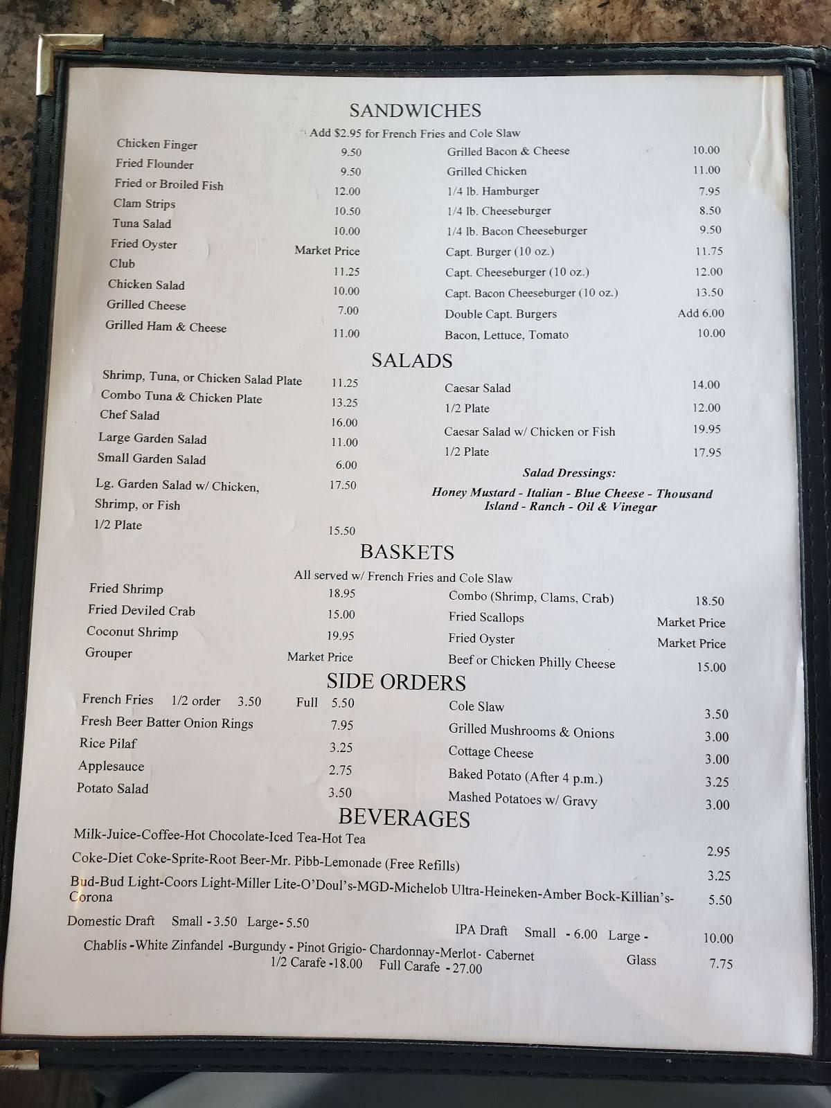 Menu at Capt'n Con's Fish House restaurant, Bokeelia