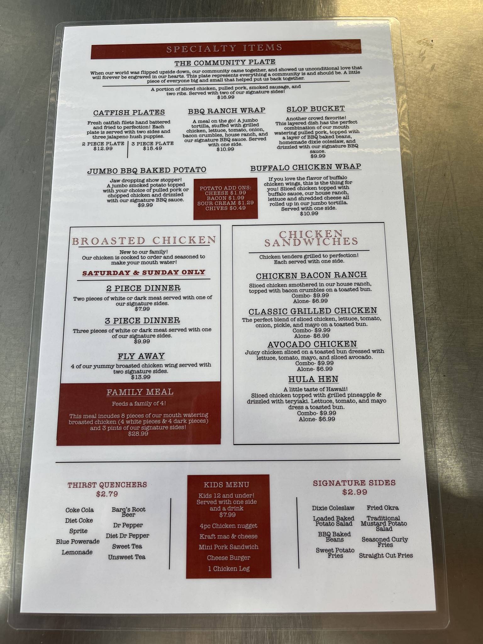 Menu at Carolyn’s RazorBack Ribs BBQ, Yellville