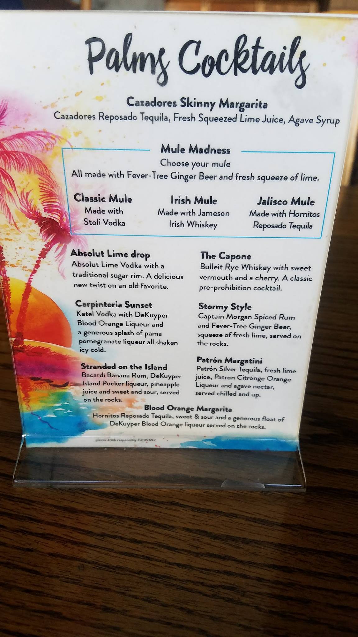 Menu at The Palms pub & bar, Carpinteria
