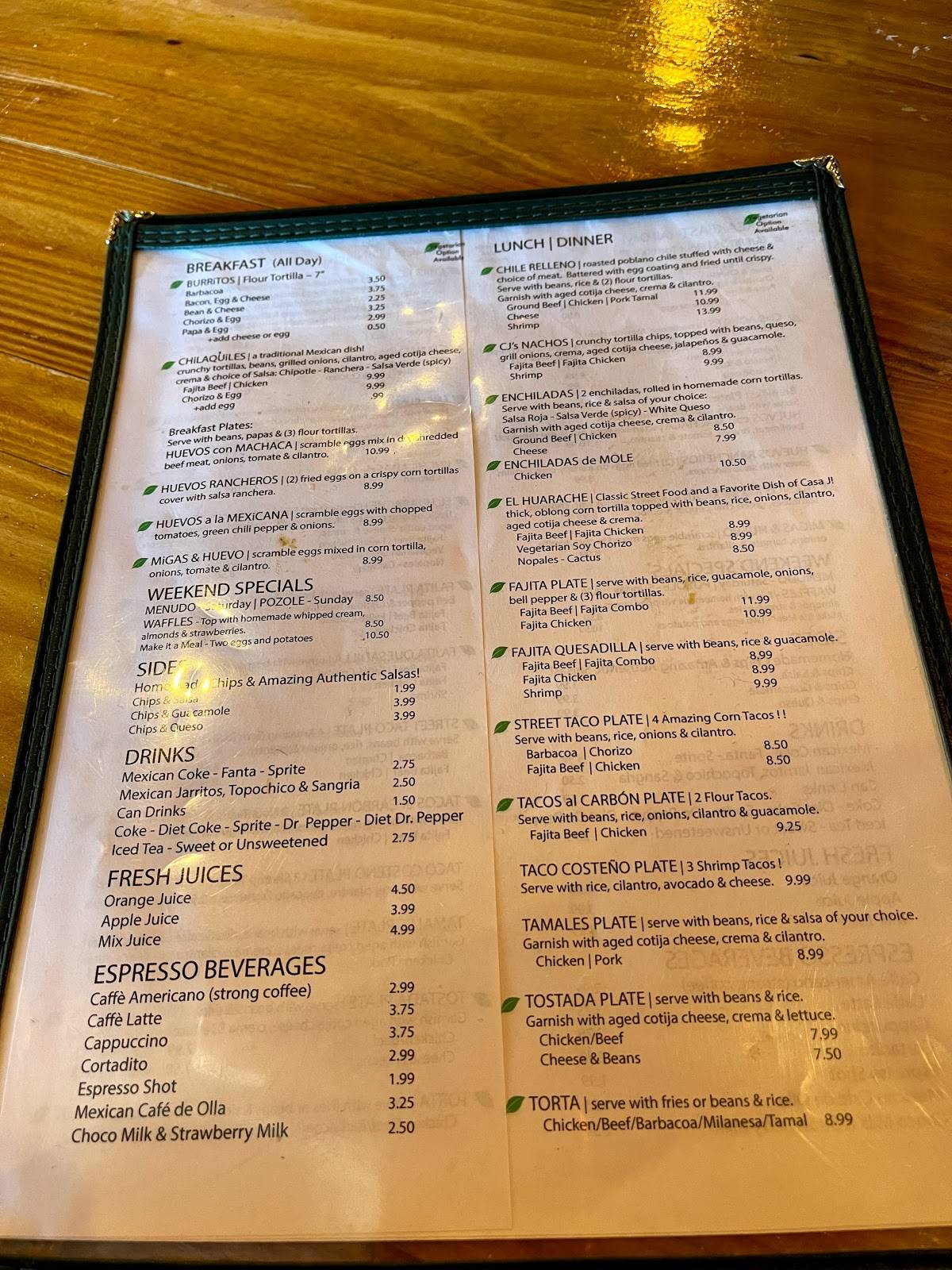 Menu at Casa Jacaranda - Cocina Mexicana Mansfield TX restaurant, Mansfield