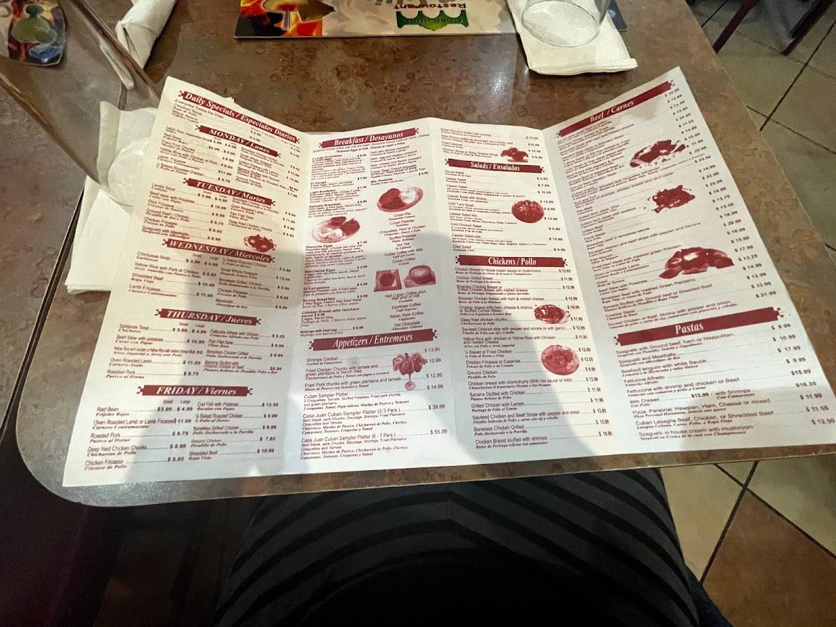 Menu at Casa Juan Restaurant, Miami