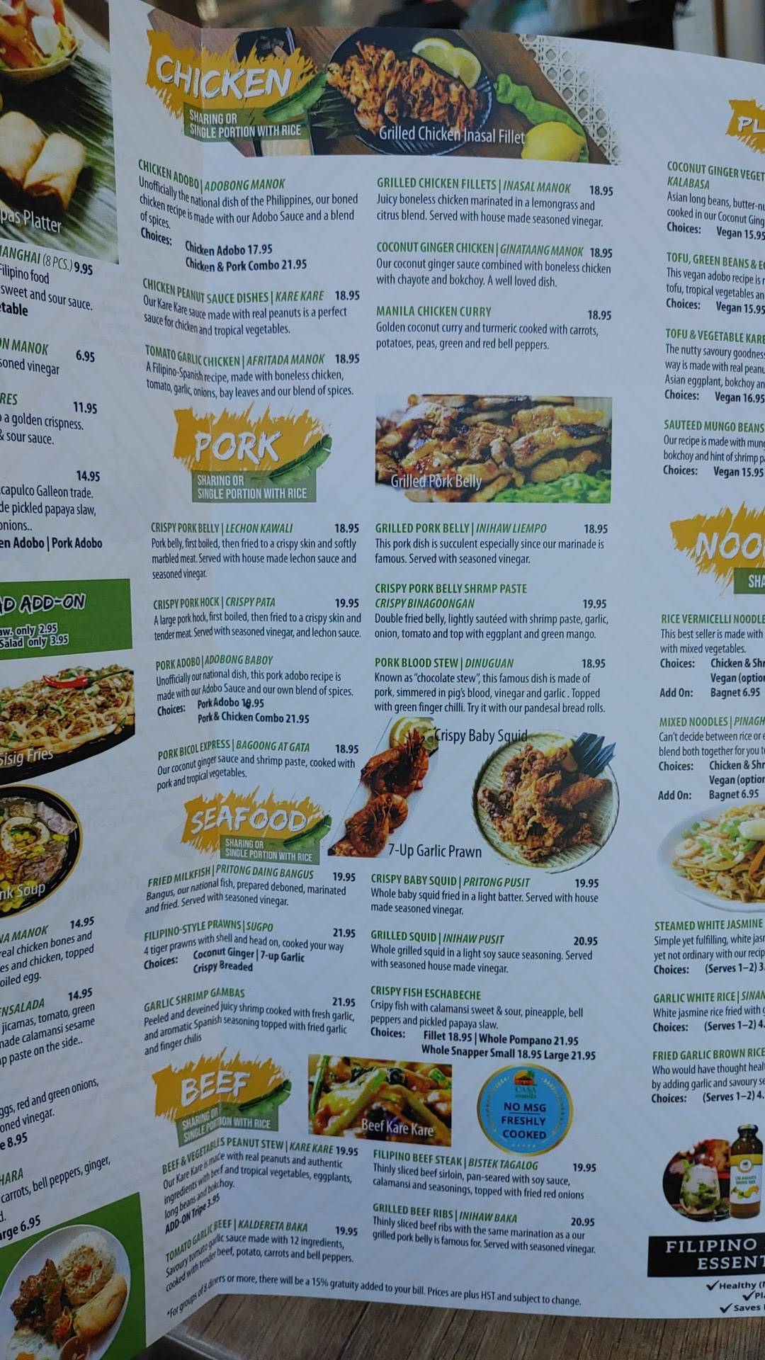 Menu at Casa Manila restaurant, Toronto, 879 York Mills Rd Unit #1
