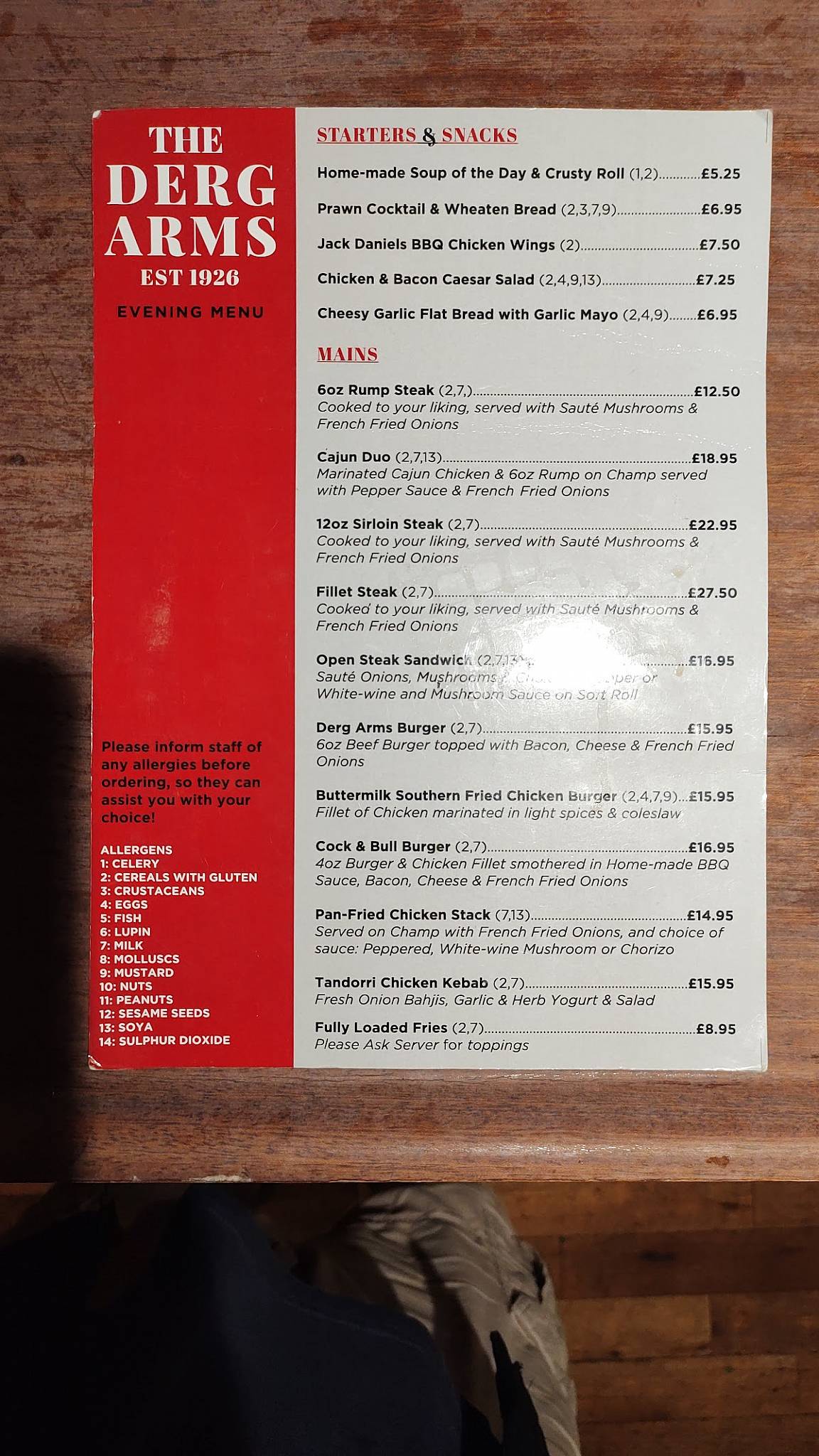 Menu at Derg Arms pub & bar, Castlederg