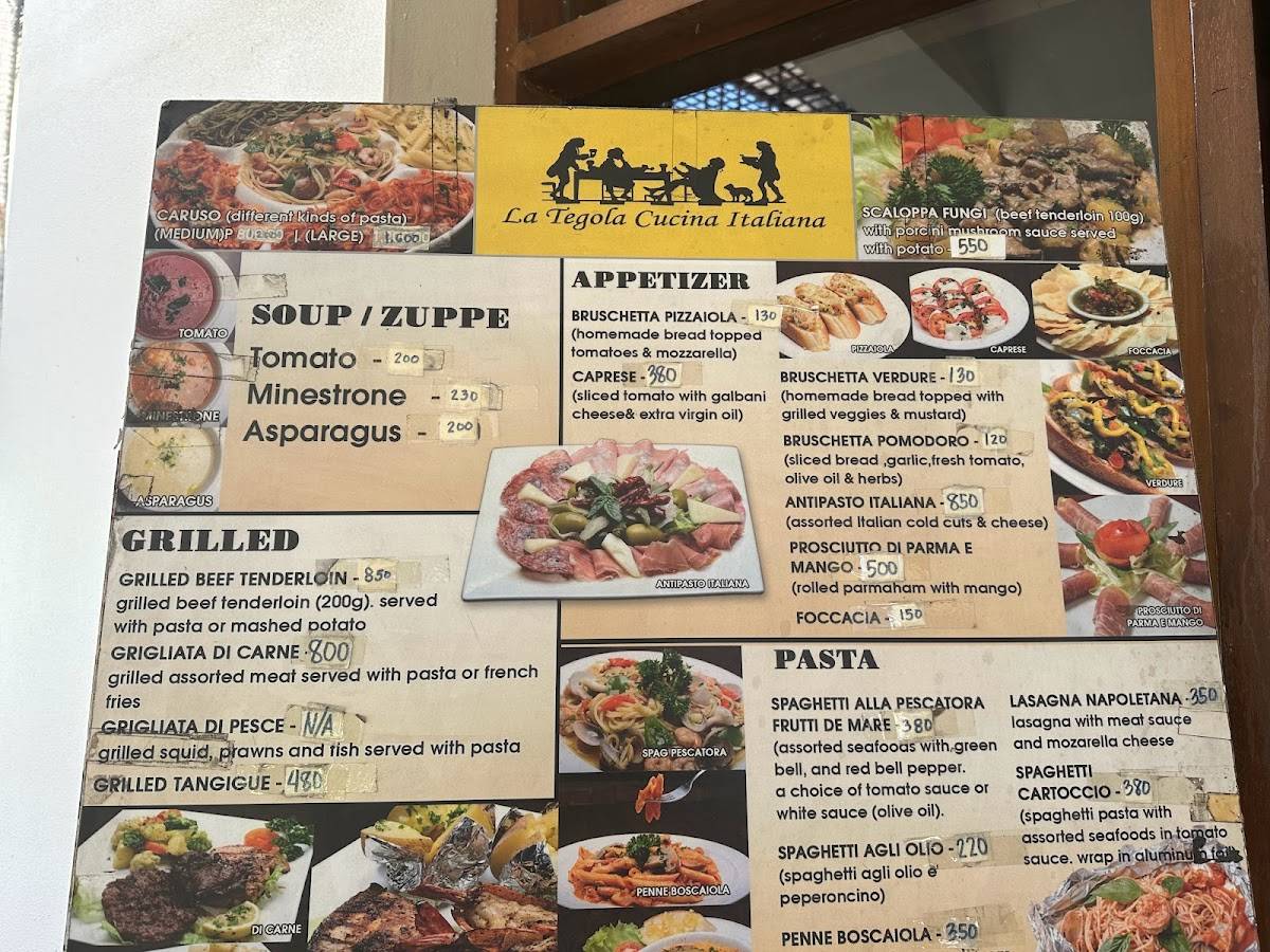 Menu at La Tegola restaurant, Cebu City, ayala center cebu