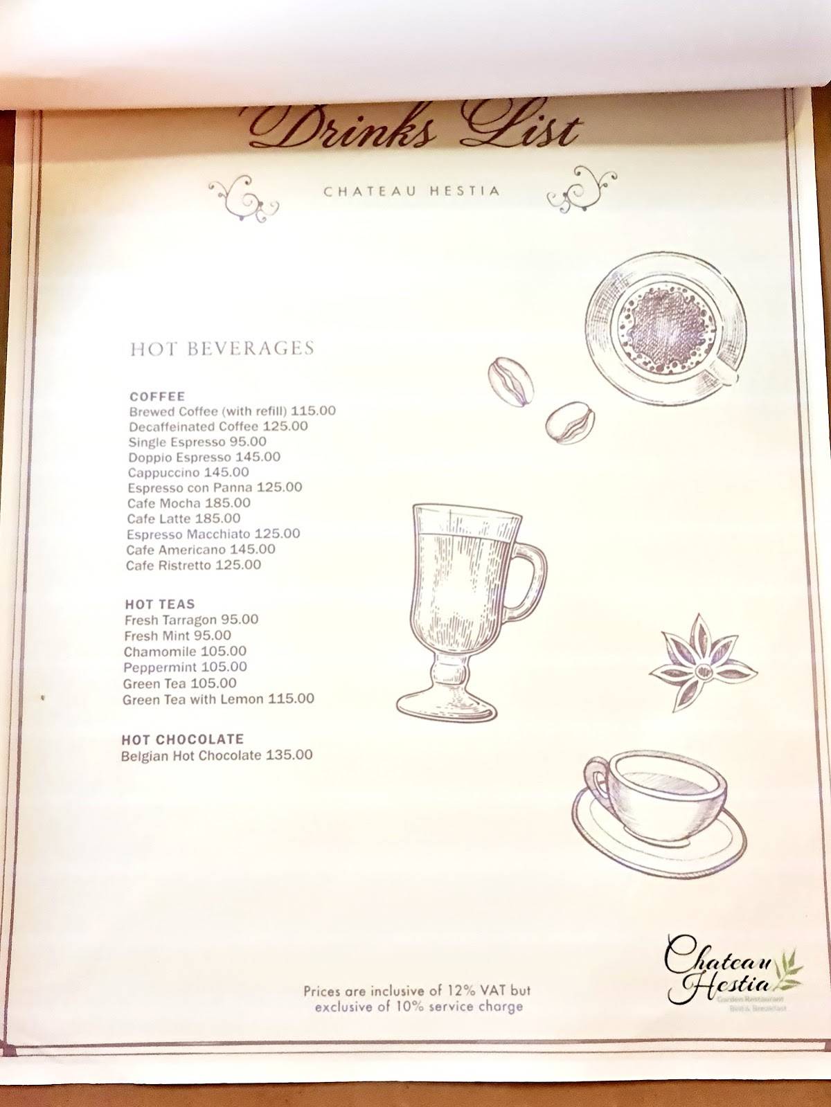 Menu at Chateau Hestia restaurant, Silang, Purok 5