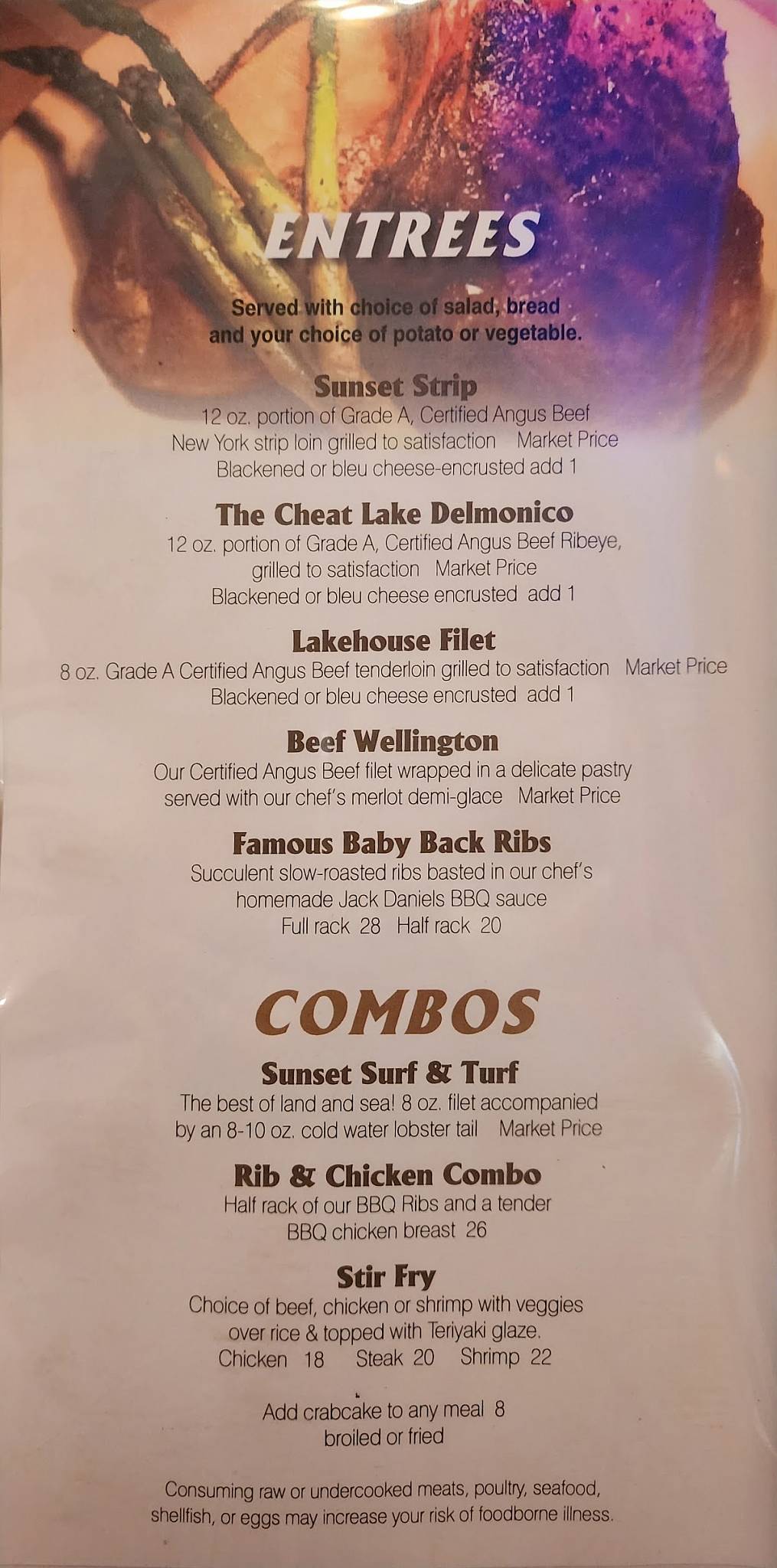 Menu at Lake House Restaurant, Morgantown