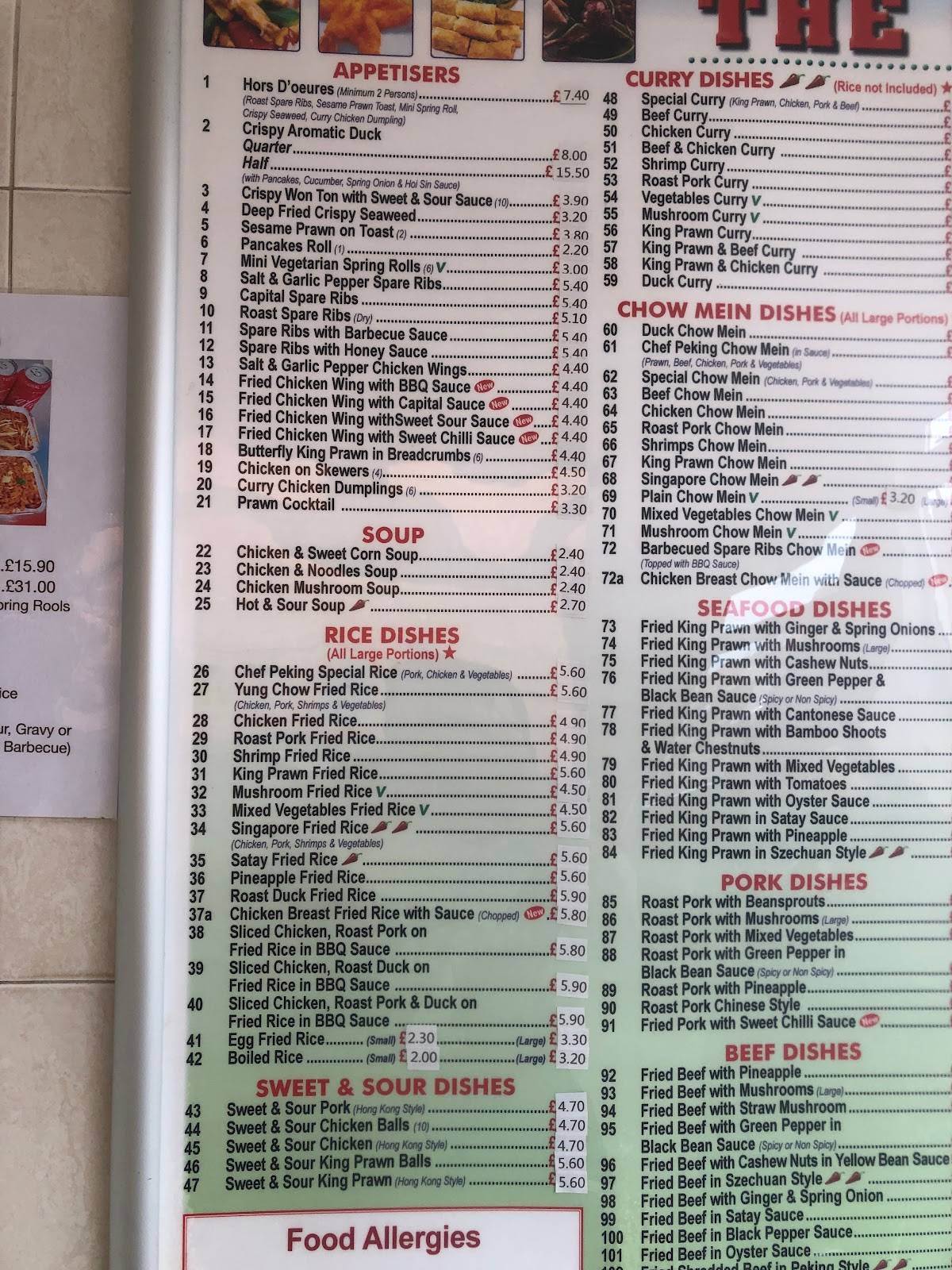 Menu at Chef Peking restaurant, Mansfield