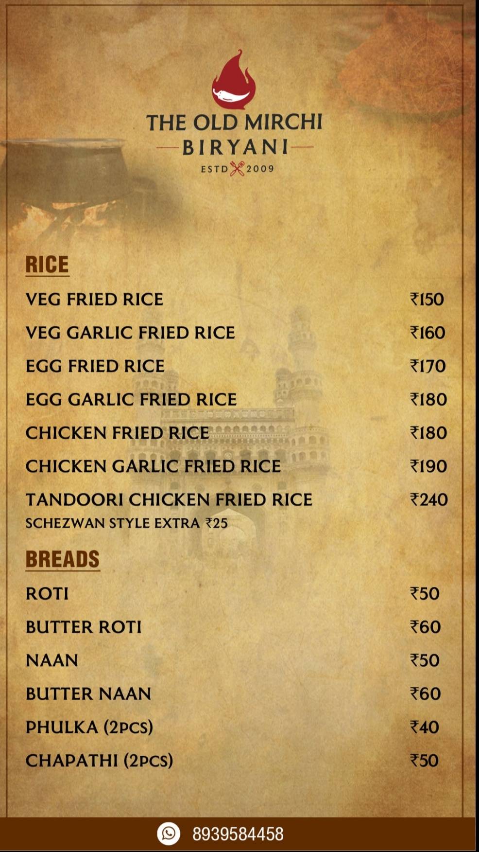 Menu at The Old Mirchi Biryani, Chennai, 2/72
