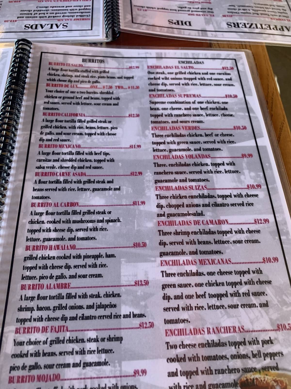 Menu at El Salto Mexican Restaurant, Chesterfield