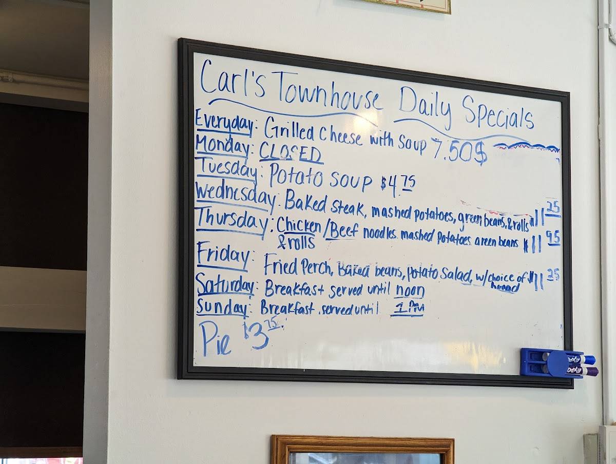 Menu at Carl's Townhouse restaurant, Chillicothe