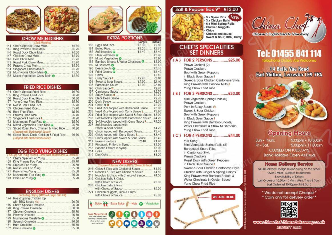 Menu at China Chef fast food, Earl Shilton, 14 Belle Vue Rd