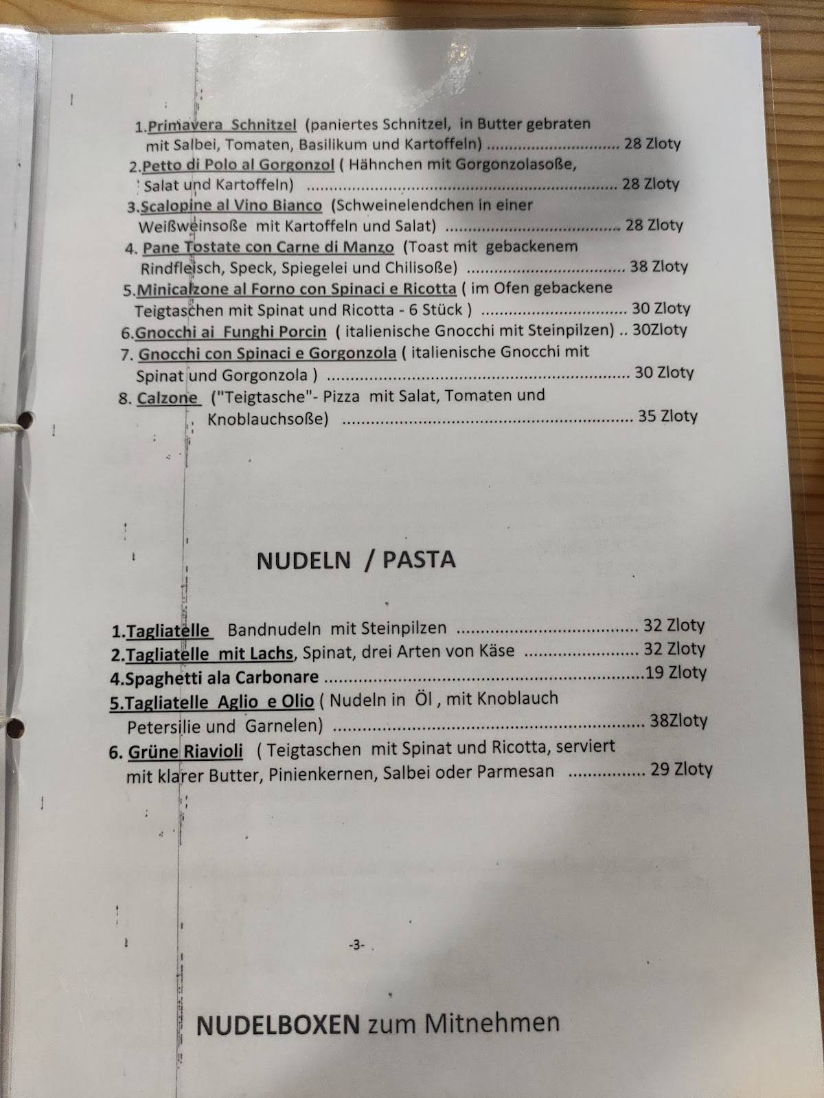 Menu at Makarun restaurant, Chojna