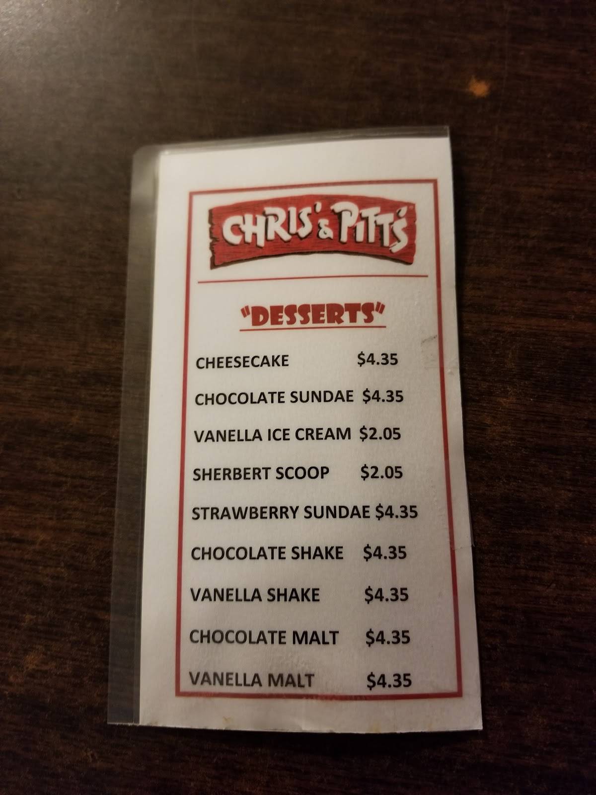 Menu at Chris & Pitts BBQ Restaurant, Downey