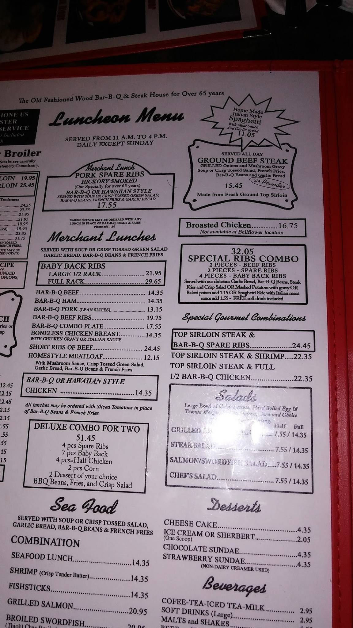 Menu at Chris & Pitts BBQ Restaurant, Downey