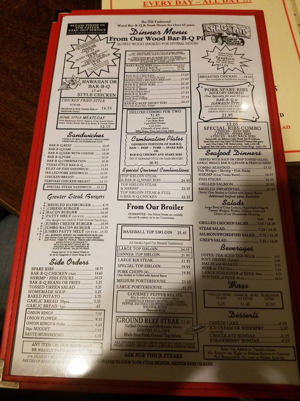 Menu at Chris & Pitts BBQ Restaurant, Downey