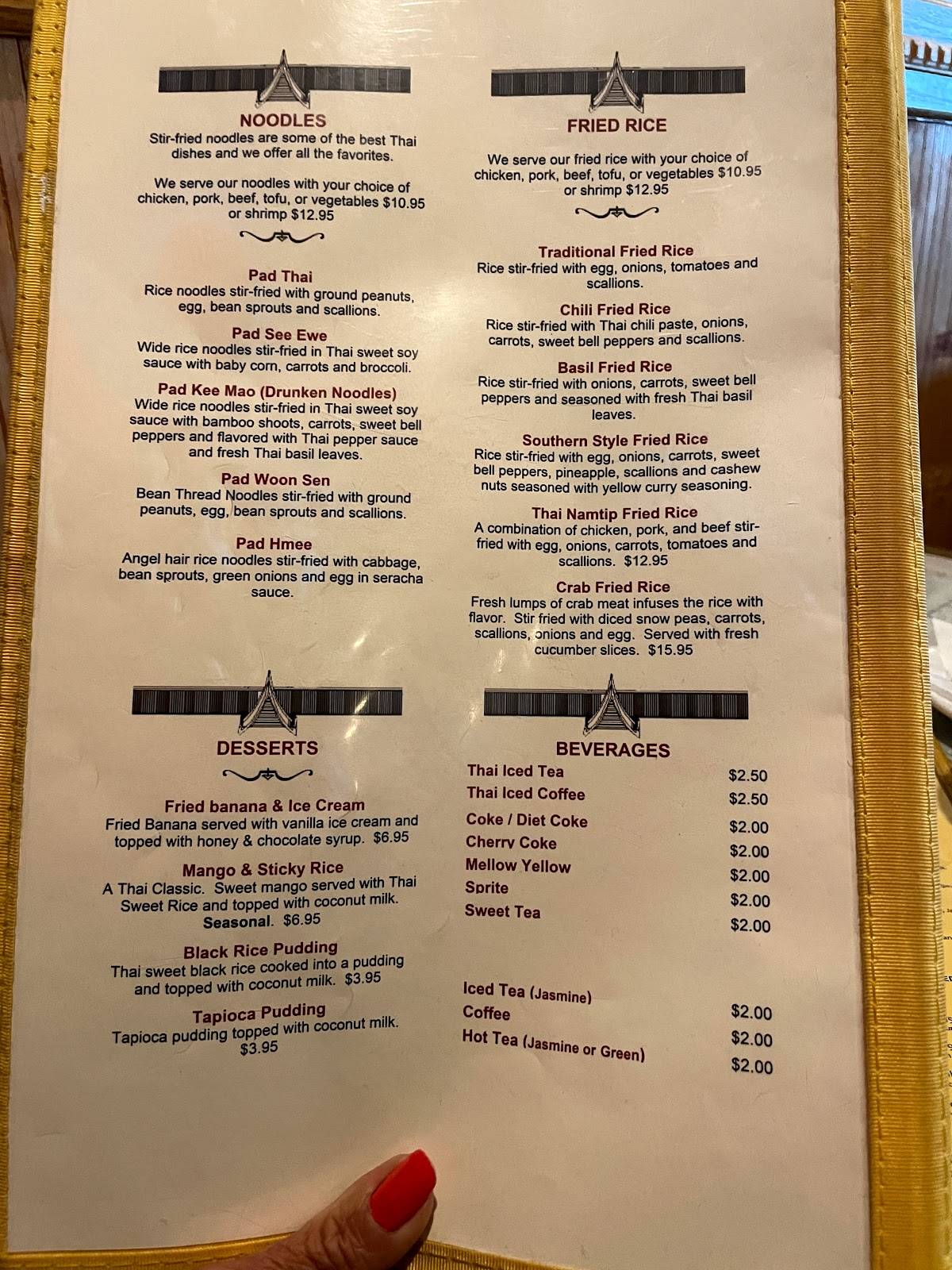 Menu at Thai Namtip restaurant, Cincinnati