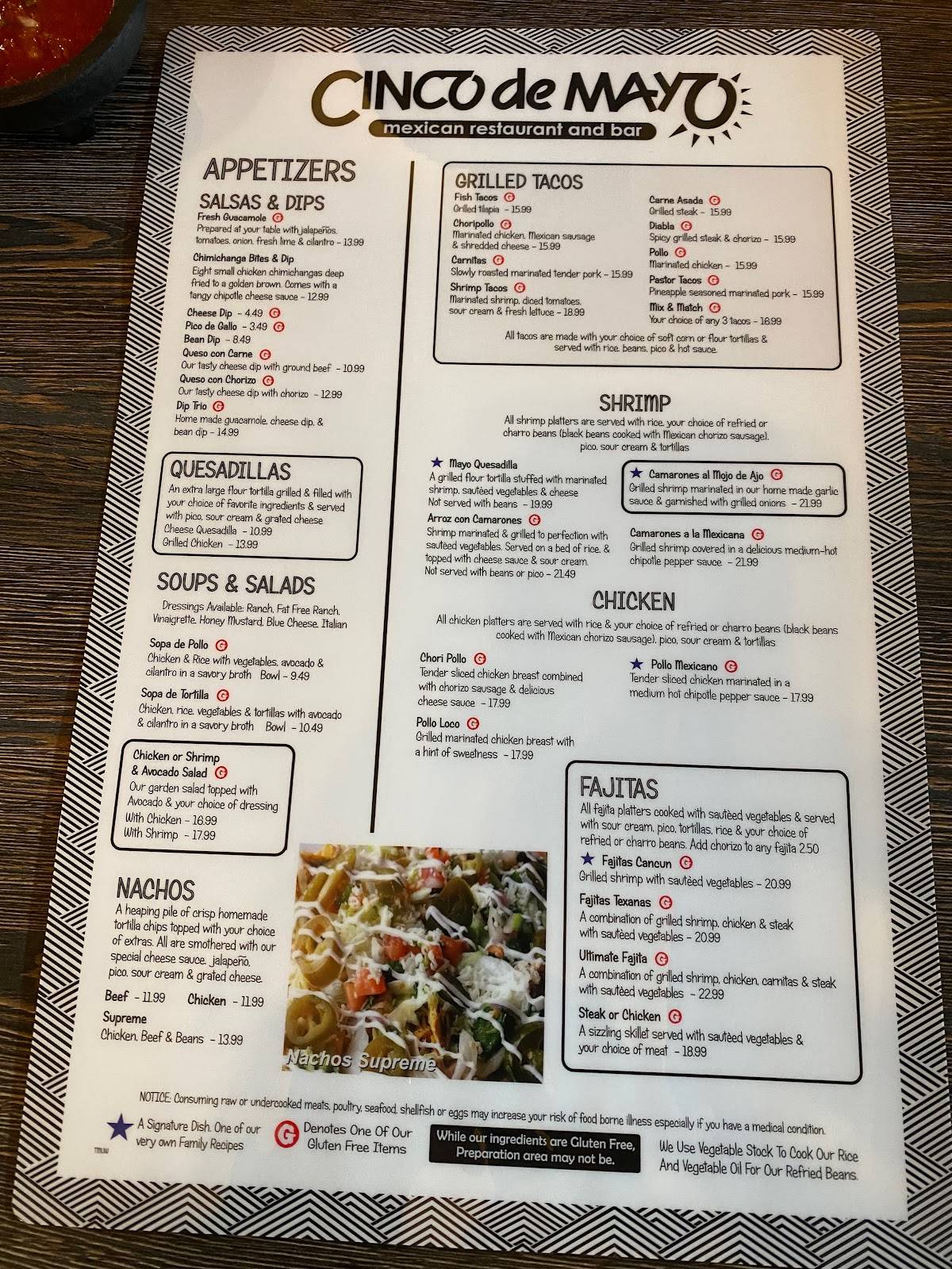 Menu at Cinco de Mayo Restaurant & Bar, Taneytown