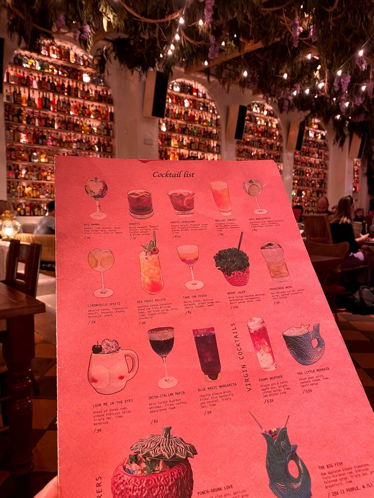 Menu at Circolo Popolare restaurant, London