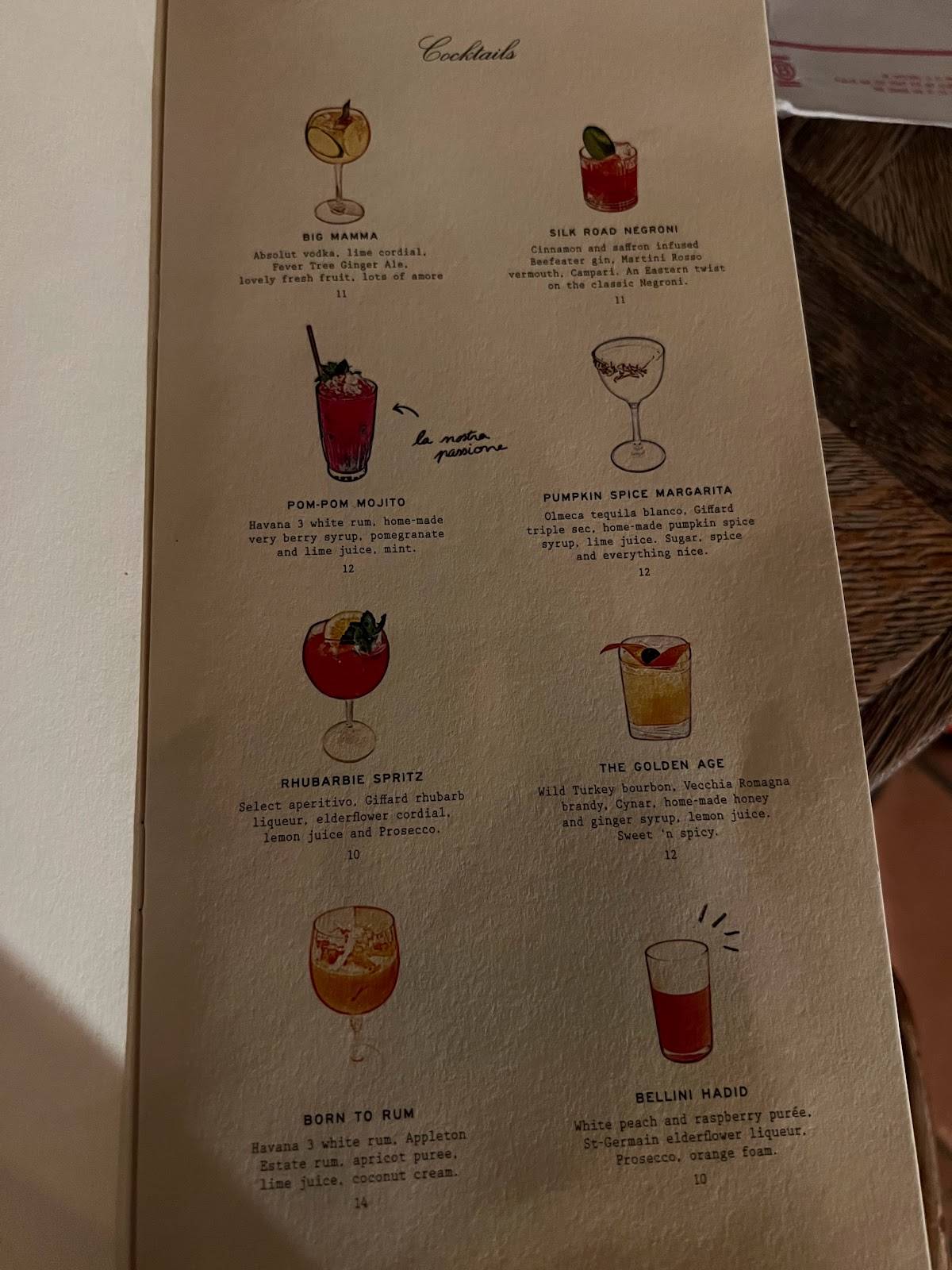 Menu at Circolo Popolare restaurant, London