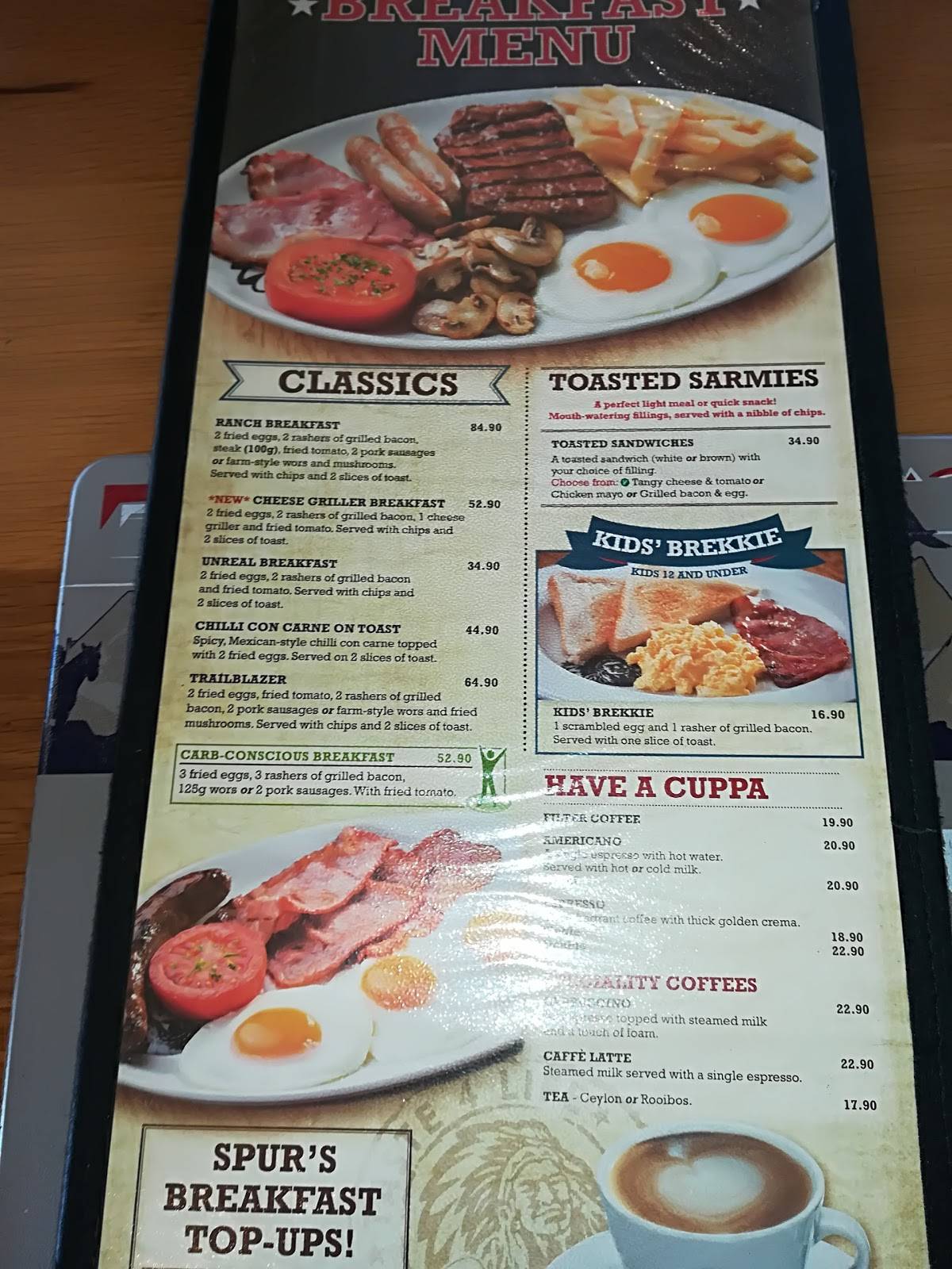 Menu at Clear Waters Spur Steak Ranch restaurant, Amanzimtoti