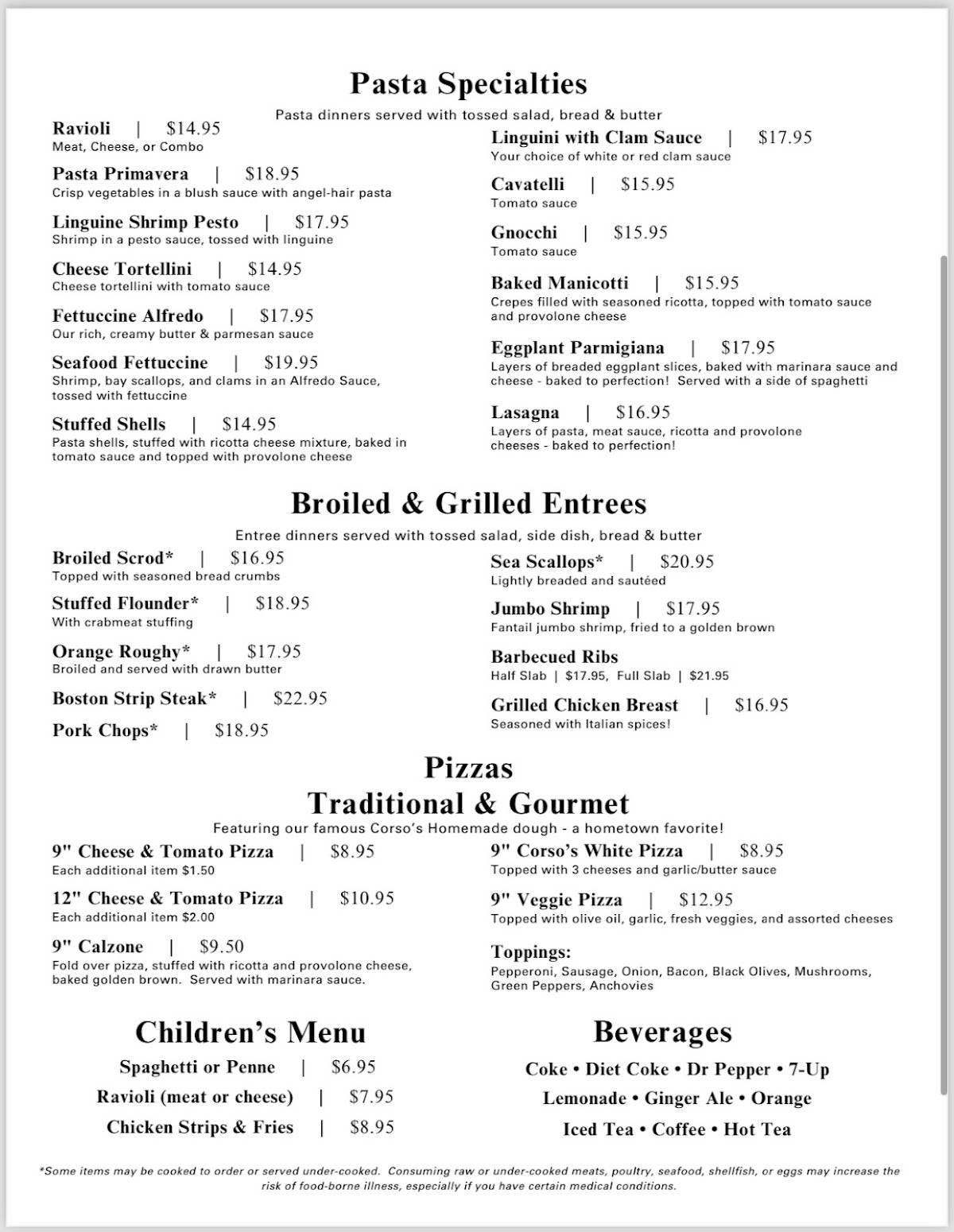 Menu at Corso's Italian Restaurant, North Olmsted