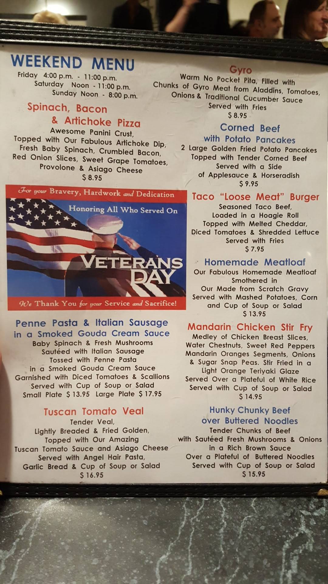 Menu at Clubhouse, Parma Heights