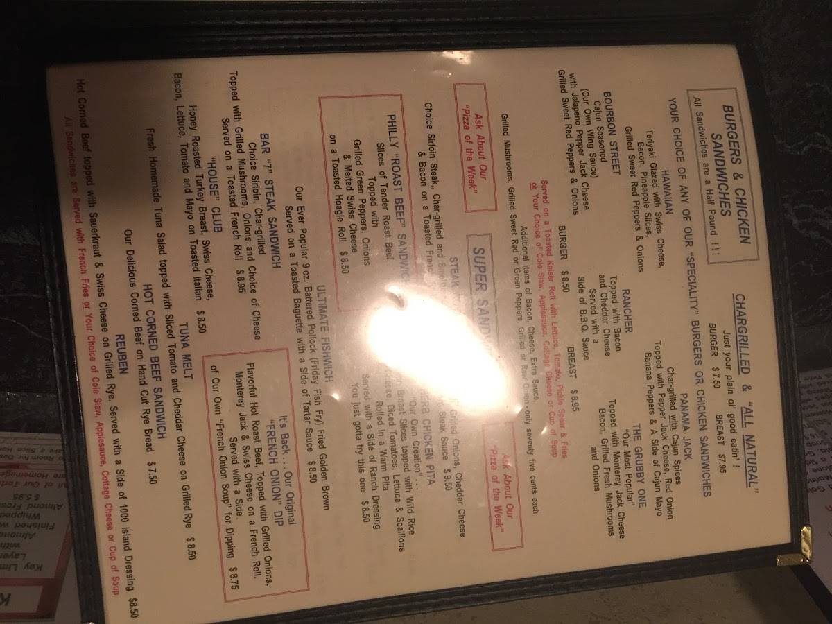 Menu at Clubhouse, Parma Heights