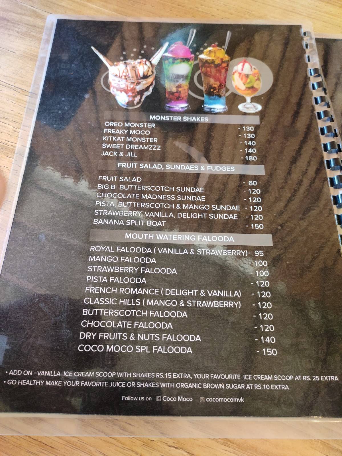Menu at CoCo MoCo, Mavelikara