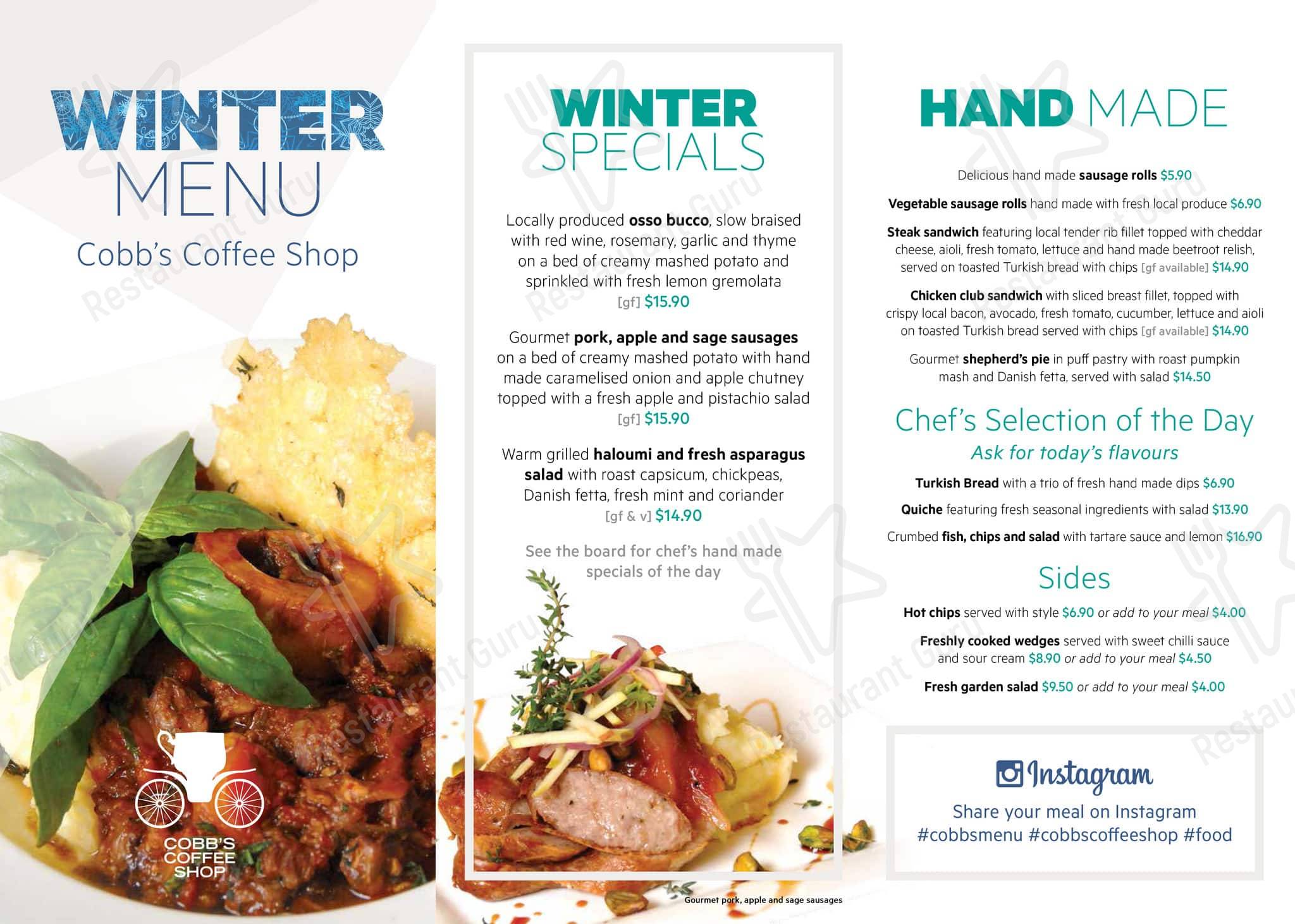 Menu at Cobb's Coffee Shop cafe, East Toowoomba